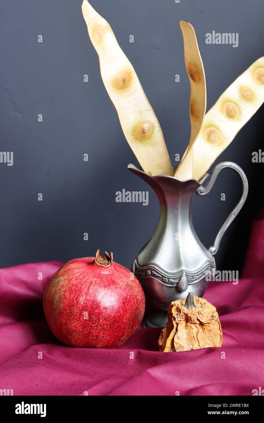 Still life with pomegranate. Rosh hashanah (jewish New Year holiday ...
