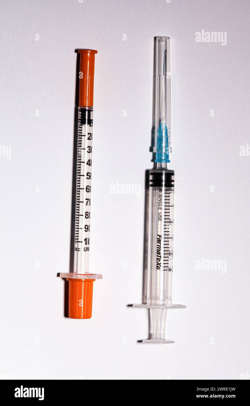 A picture with two examples of syringes that are used in medicine for ...