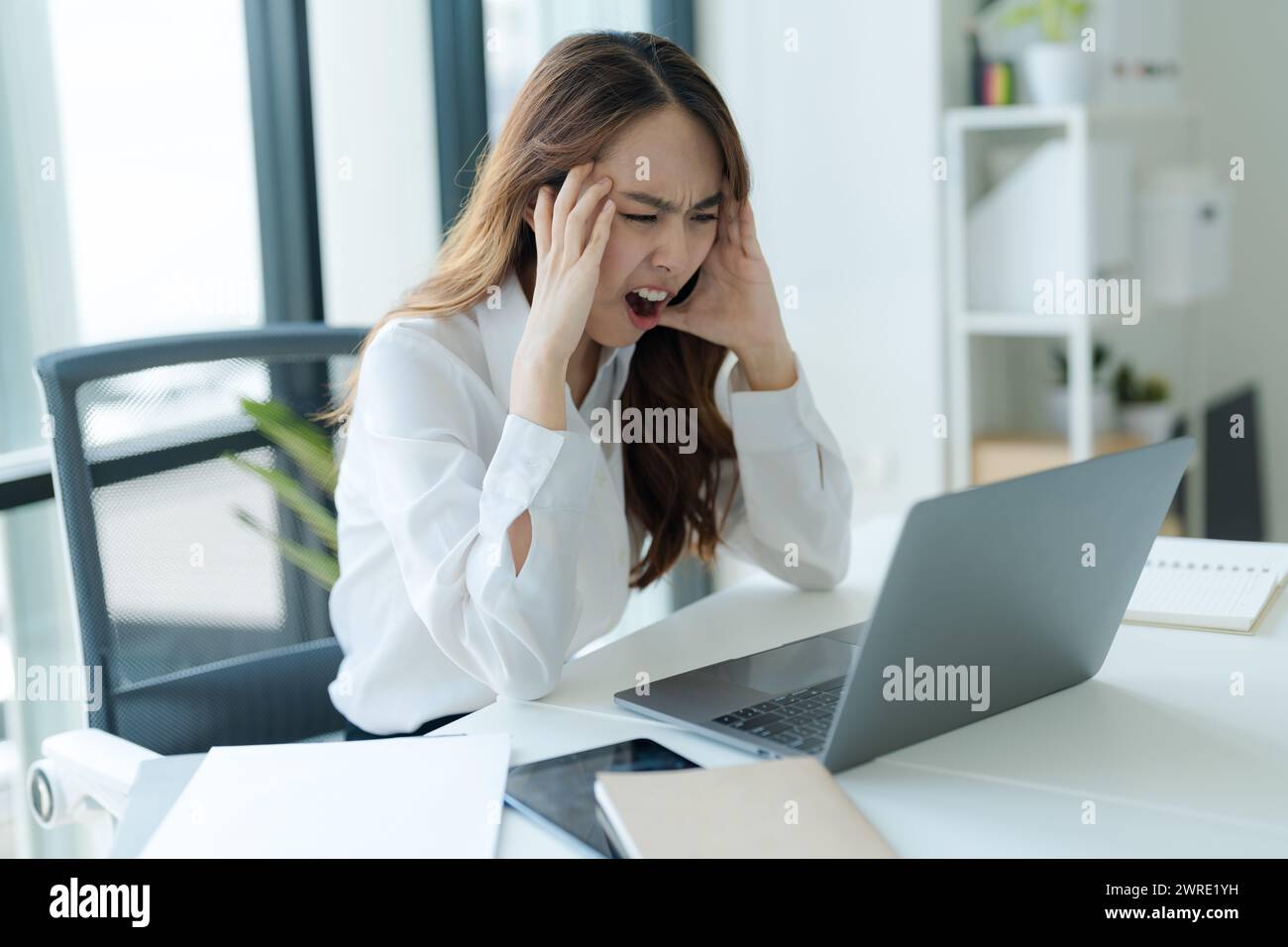 Shot of young asian woman, Business woman facing failure at work in her ...