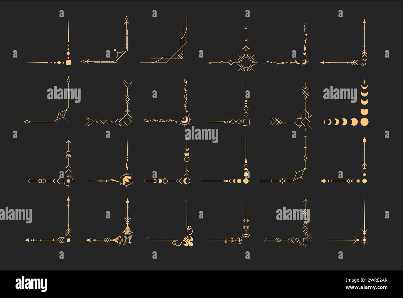 Mystical corners set, frames and borders in tarot style, magic and ...