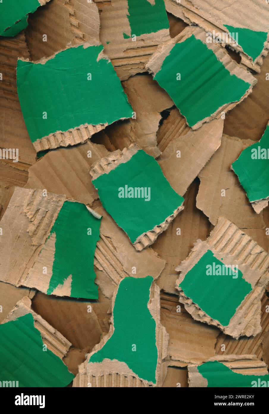 Texture from pieces of torn colored cardboard. Green brown carton ...