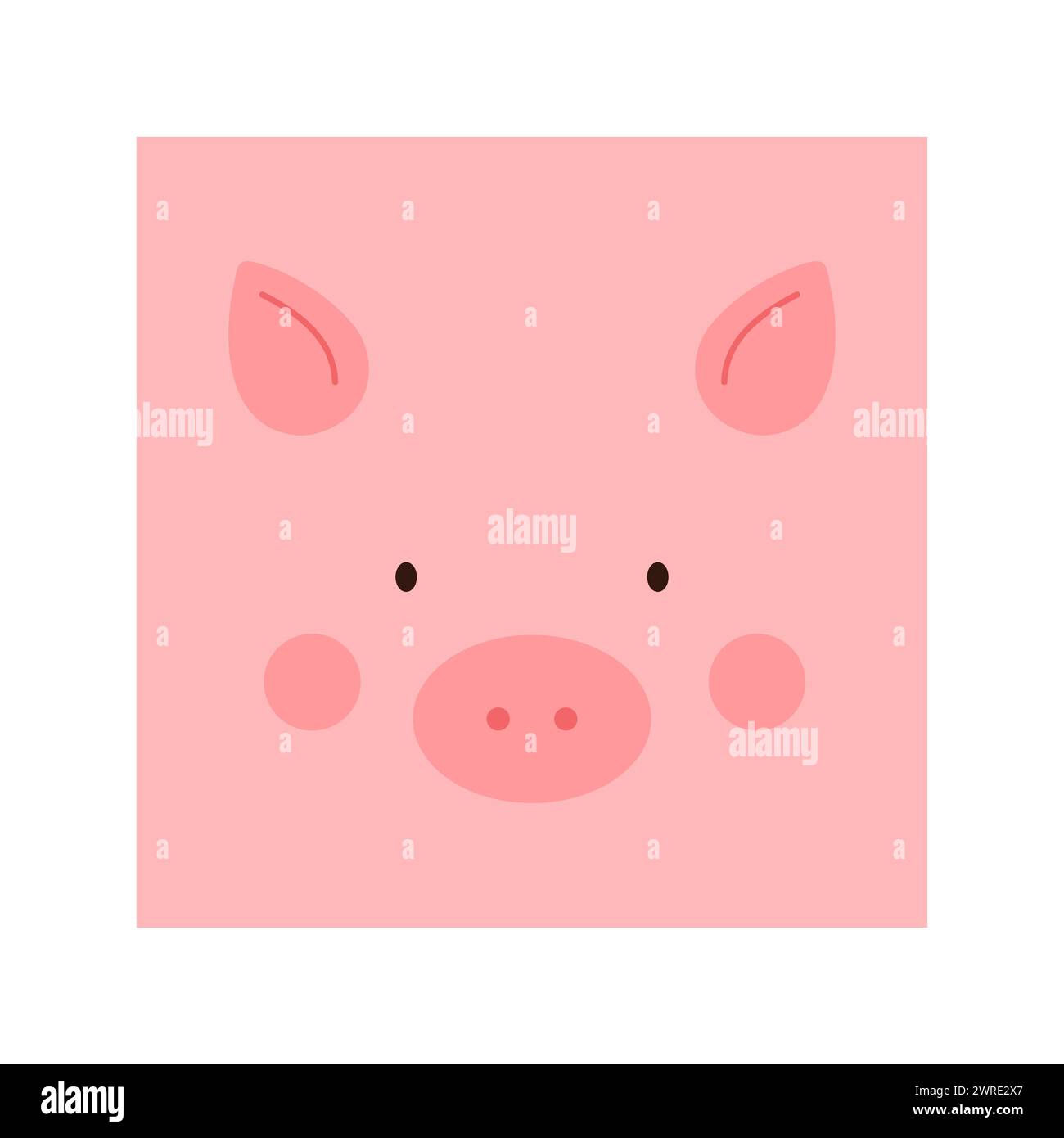 Simple pig portrait. Cute animal head portrait, piggy face flat ...