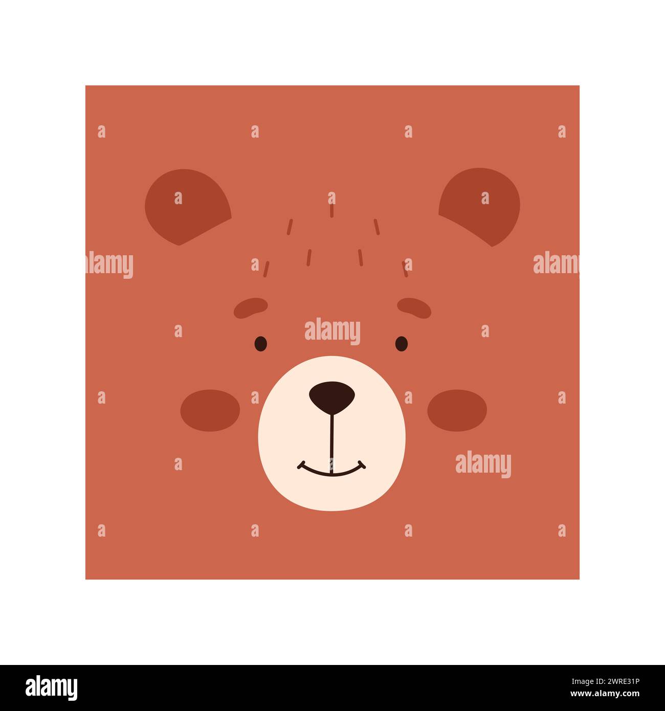 Simple bear portrait. Cute animal head portrait, kawaii bear face flat ...