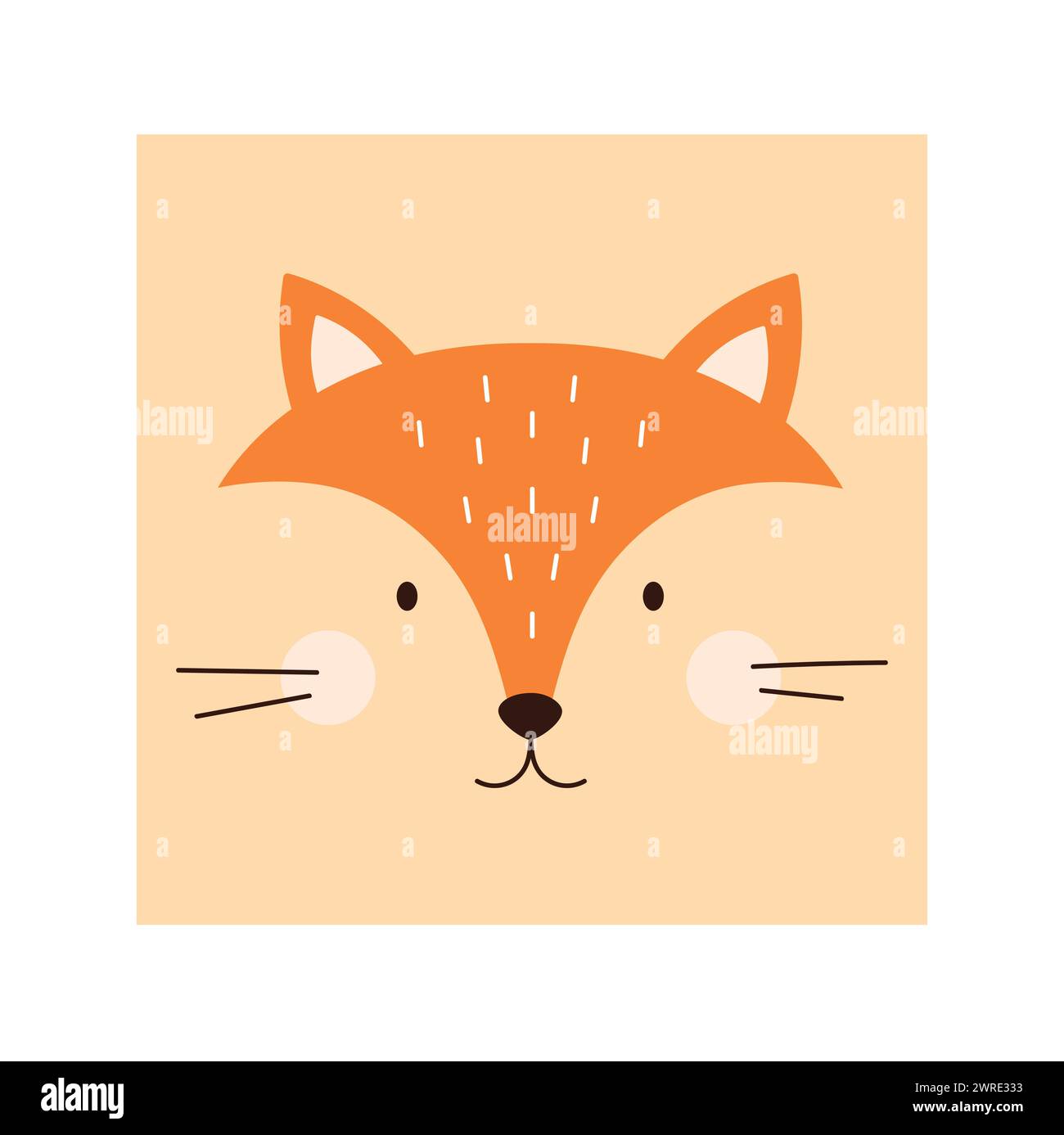 Simple fox portrait. Cute animal head portrait, kawaii fox face flat ...
