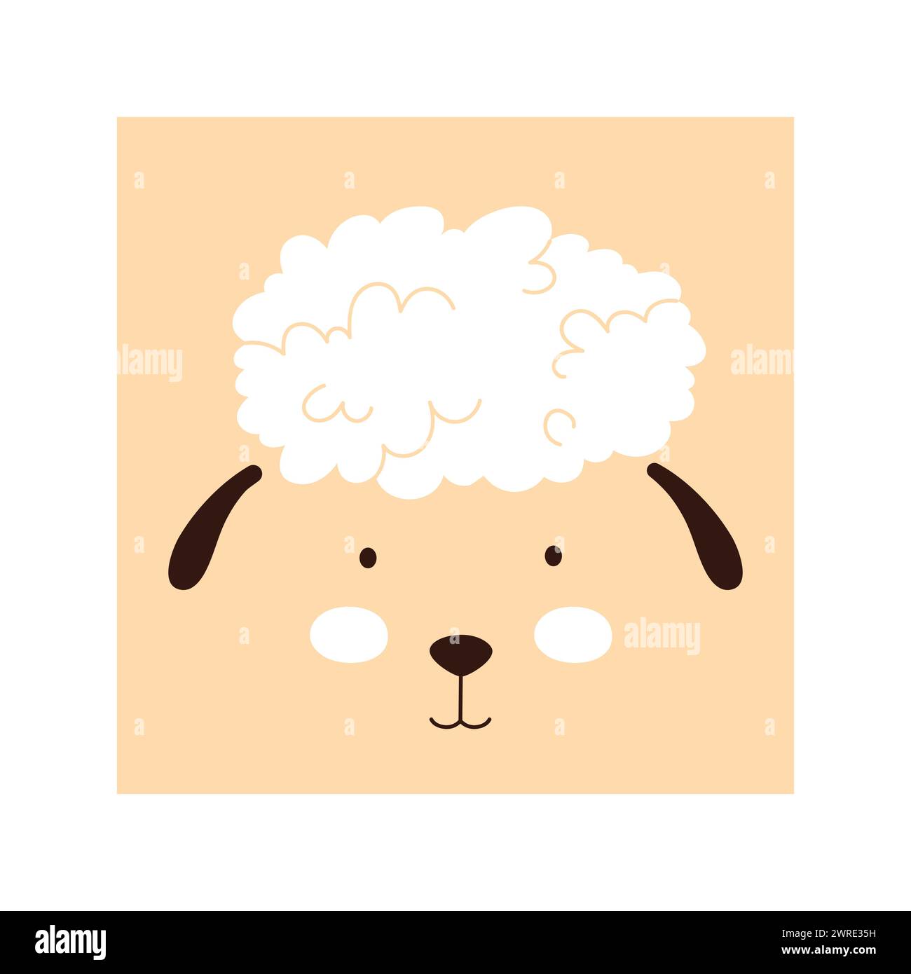 Simple sheep portrait. Cute animal head portrait, kawaii sheep face ...
