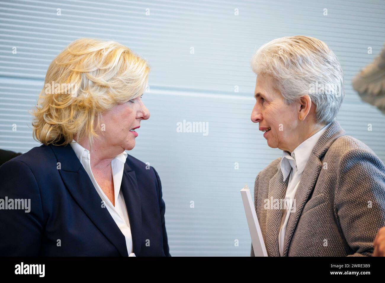Eva Hoegl, Defense Commissioner of the German Bundestag speaks with ...