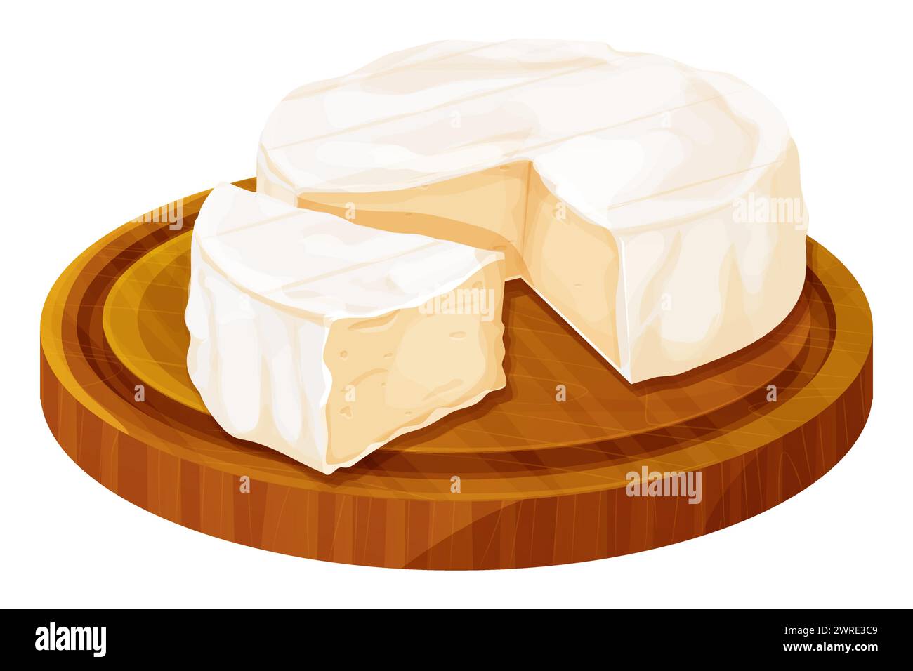 Camembert cheese, brie french soft creamy food on wooden tray isolated ...