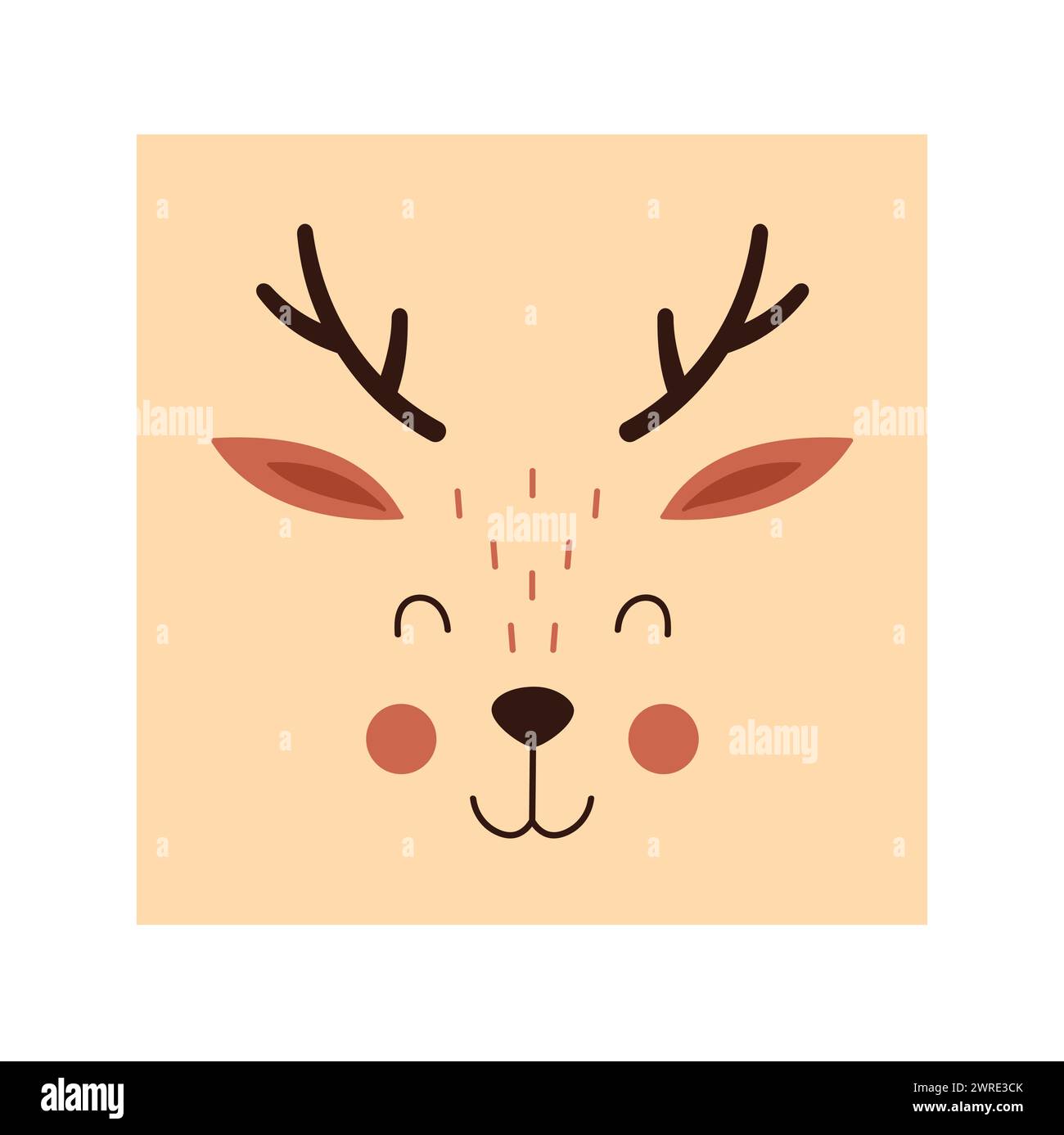 Simple deer portrait. Cute animal head portrait, kawaii deer face flat ...