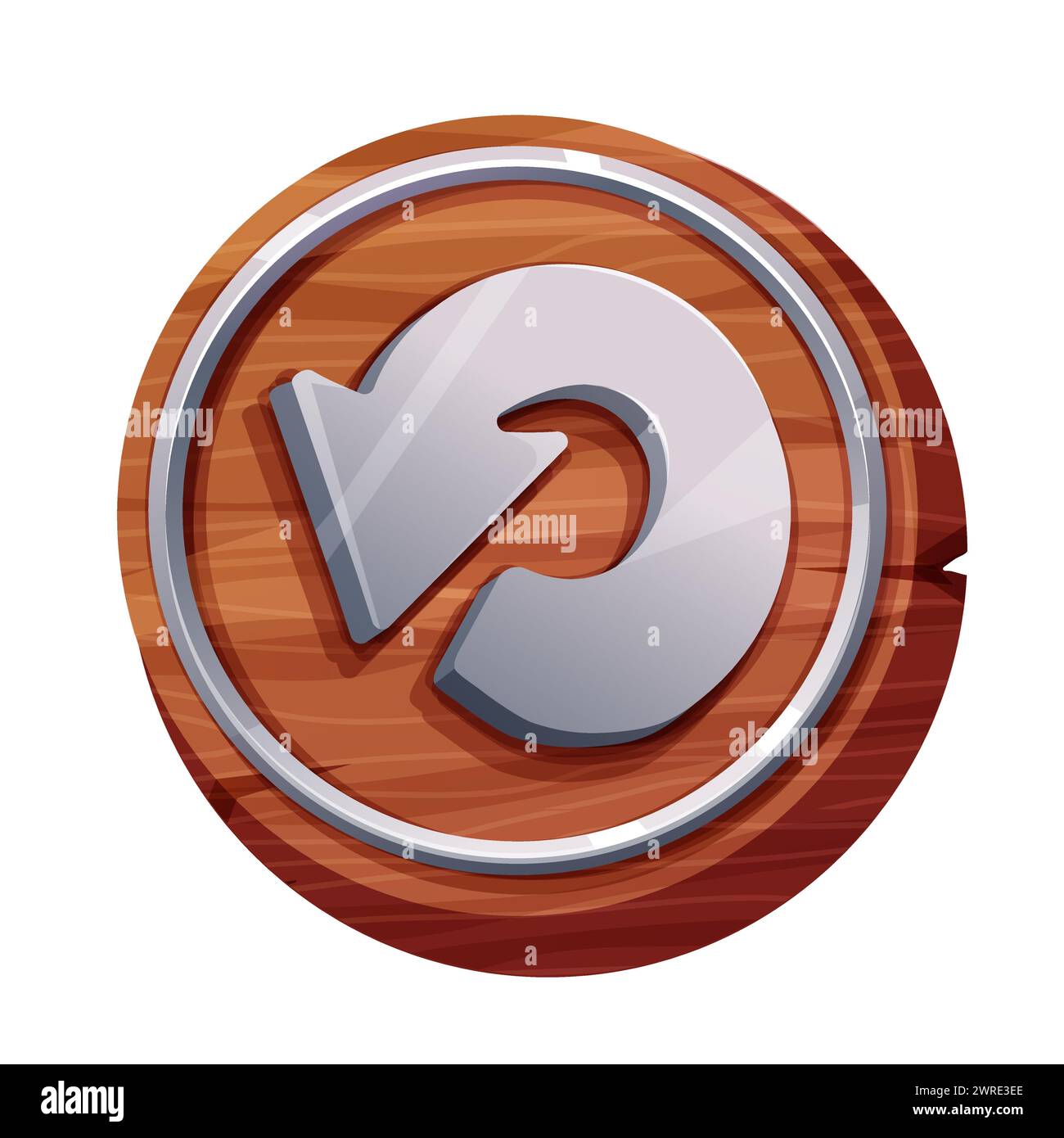 Wood circle panel with metal border, frame isolated on white background ...