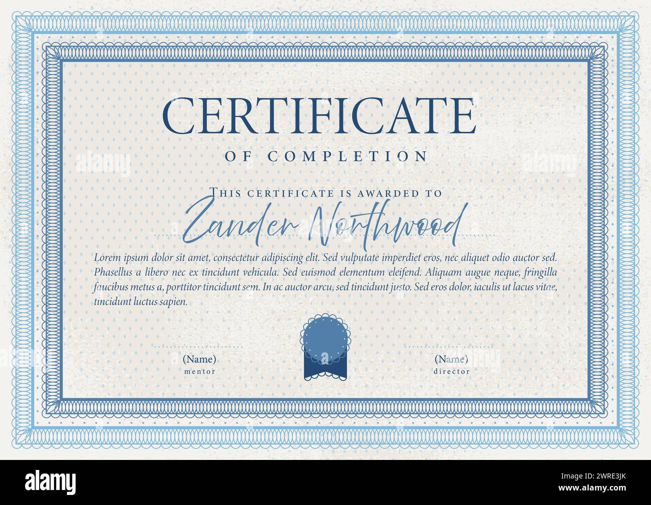 Certificate Or Diploma In Vintage Style And Blue Colors Frame Borders