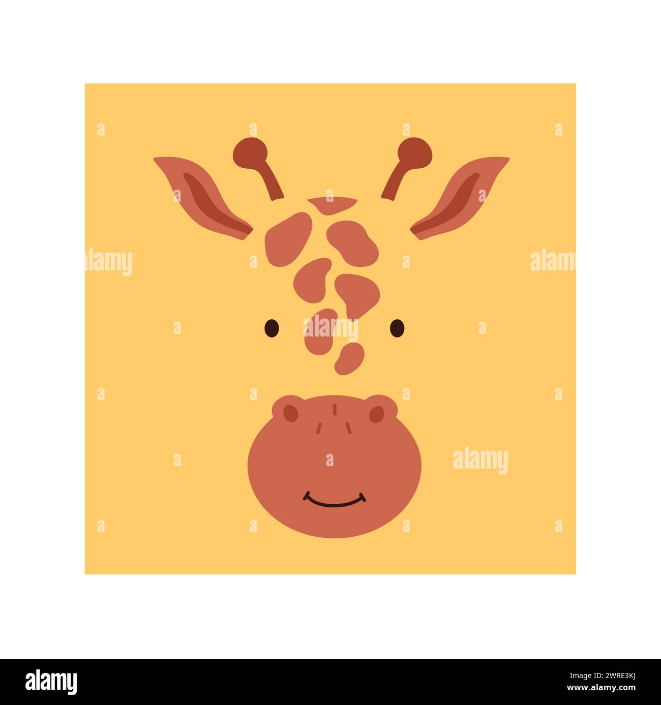 Simple giraffe portrait. Cute animal head portrait, kawaii giraffe face ...