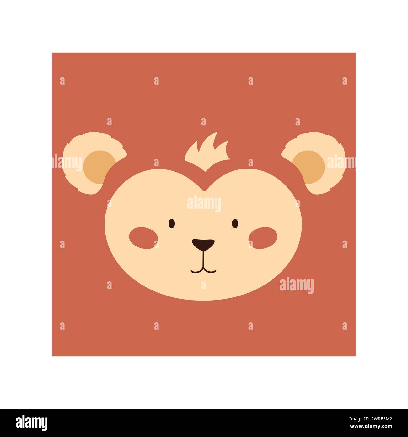 Simple monkey portrait. Cute animal head portrait, kawaii monkey face ...