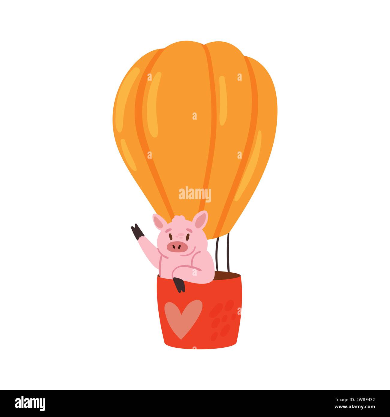 Pig flying with hot air balloon. Funny pig with air transport cartoon ...