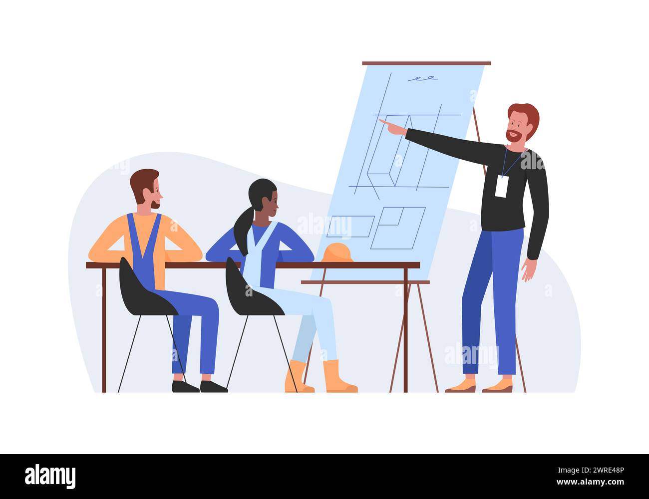 Architect with building blueprint. Construction workers, builders team ...