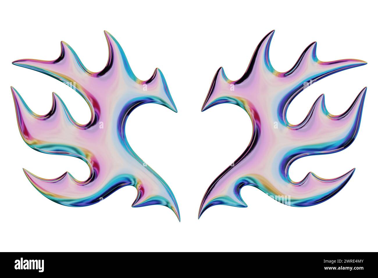 3D flame in the shape of wings and a heart. Trendy Y2K element. Pink ...