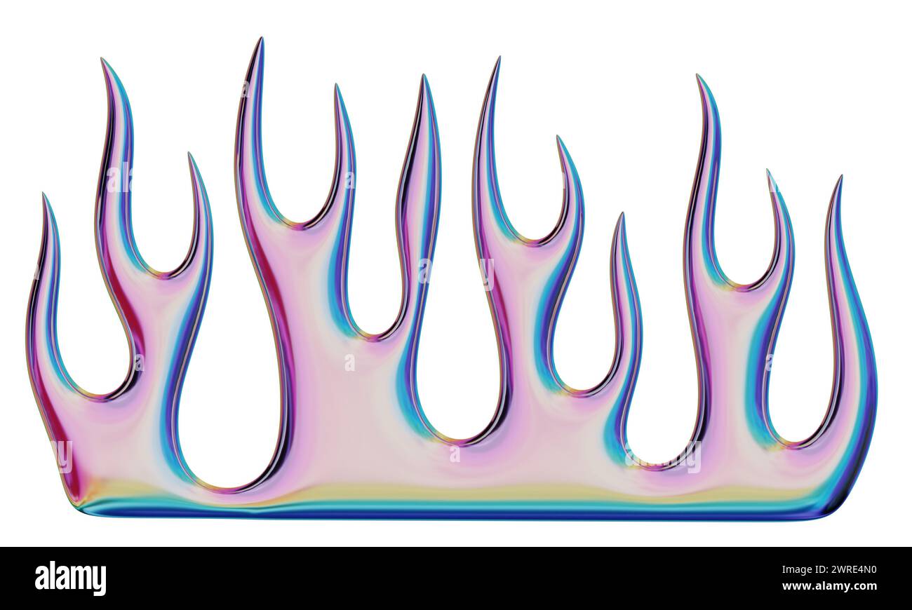 3D flame. Trendy Y2K element. Gradient colorful burning fire shape with ...