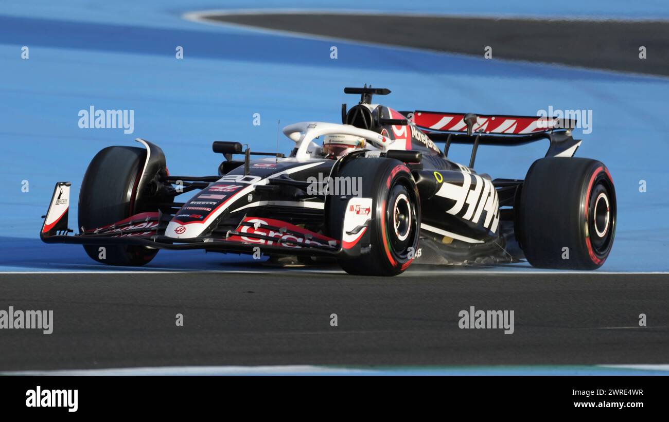 Haas driver Kevin Magnussen of Denmark steers his car during the third ...