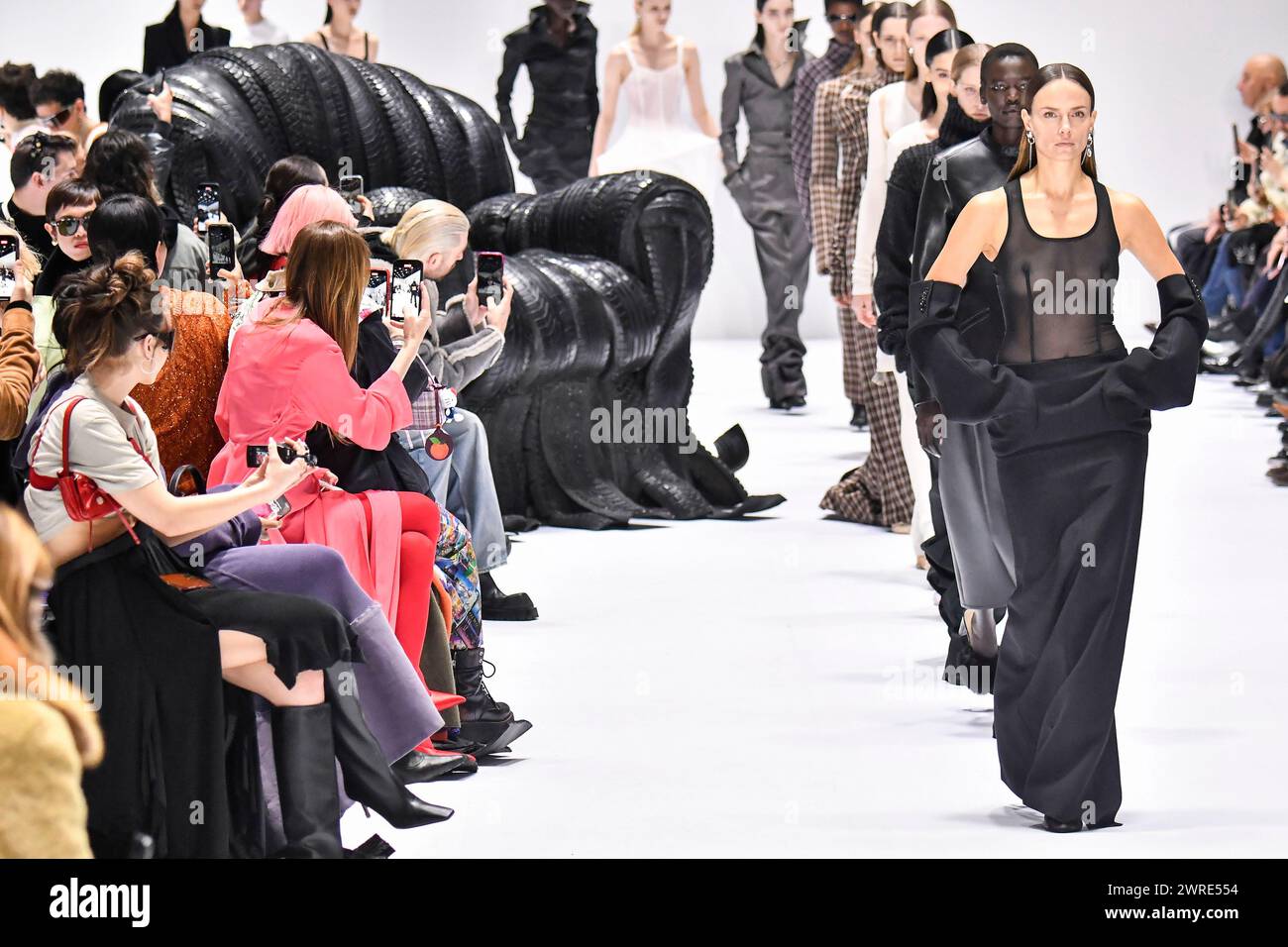 A model walks on the runway at the Acne fashion show during the Fall ...