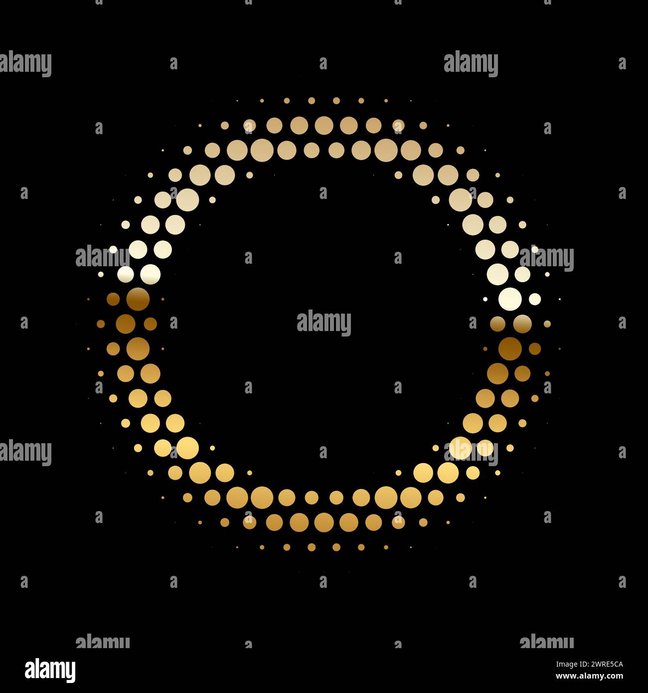 Gold dotted luxury halftone round frame. Golden shining abstract ...