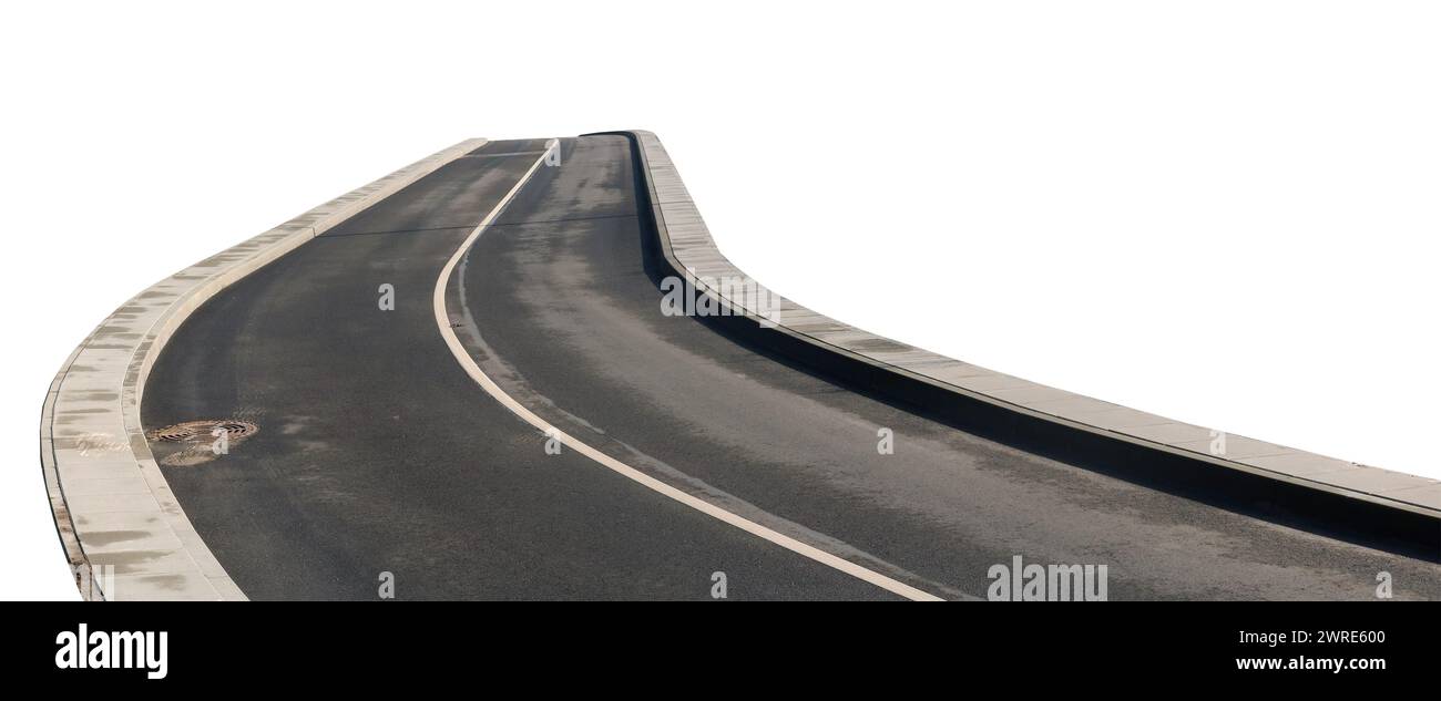 A section of a curved new asphalt road isolated on white Stock Photo ...