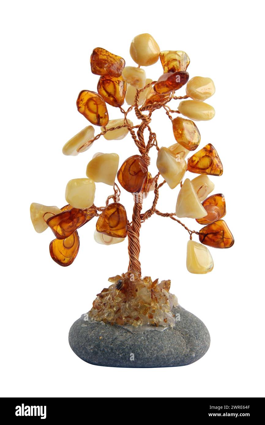 Homemade tree made from glue wire and amber . Isolated on white Stock ...