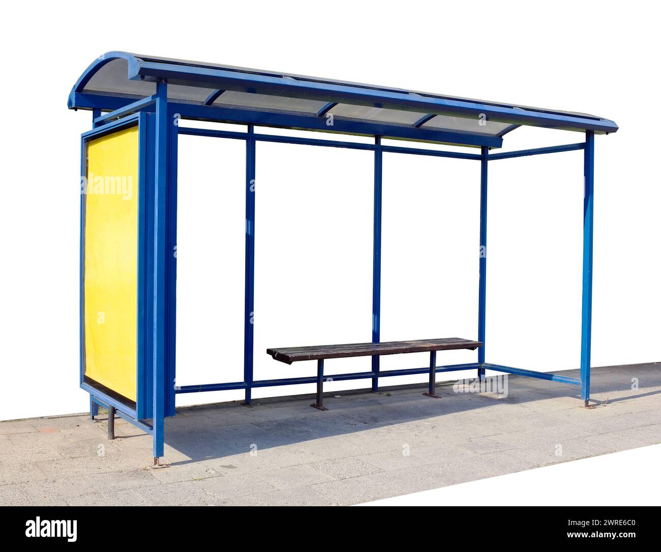 Empty bus stop iand bench. Isolated on white Stock Photo - Alamy