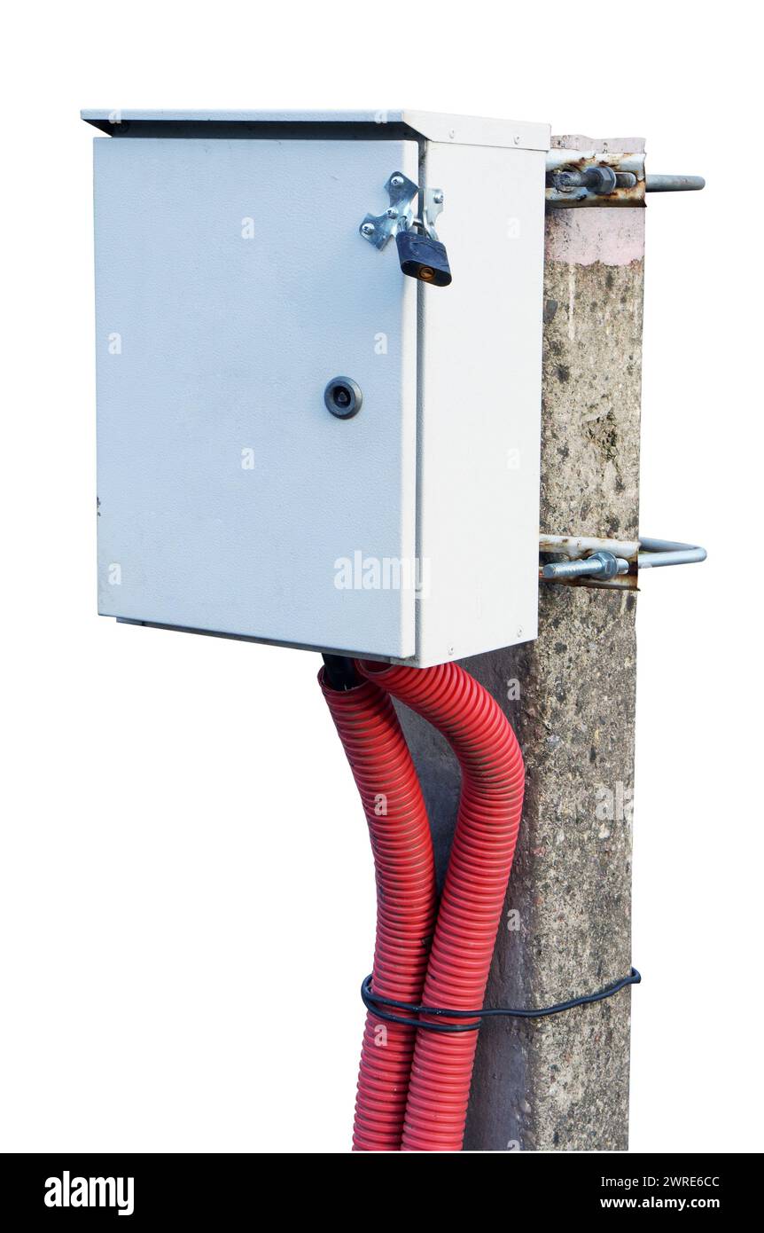 Closed metal box with fuses and swithes isolated on white Stock Photo ...