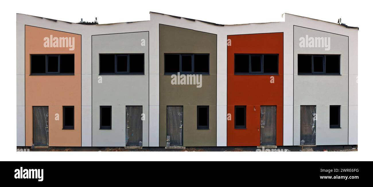 Unfinished standard houses buildings construction . Isolated on white ...