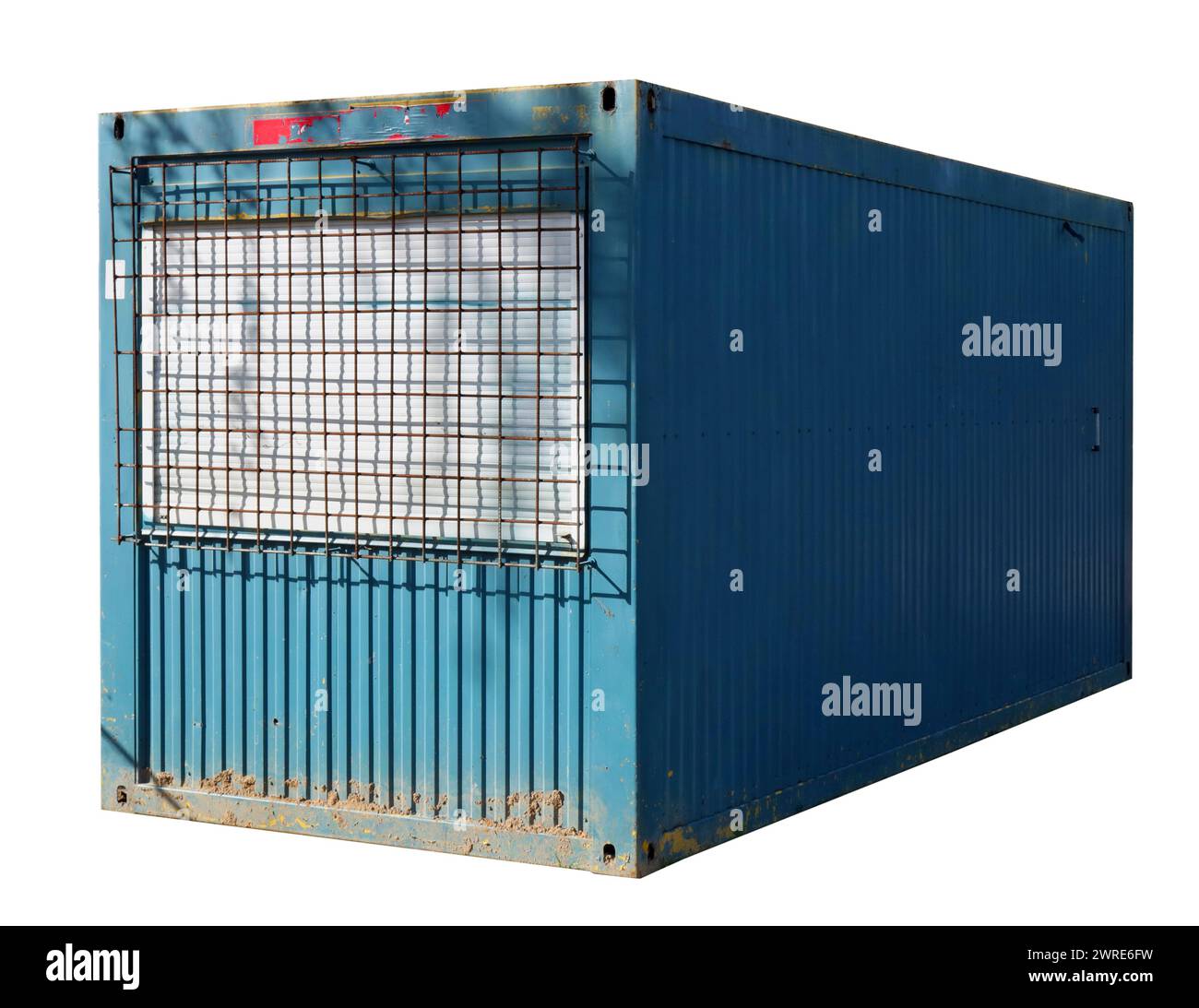 Blue steel container near construction site. Isolated on white Stock ...