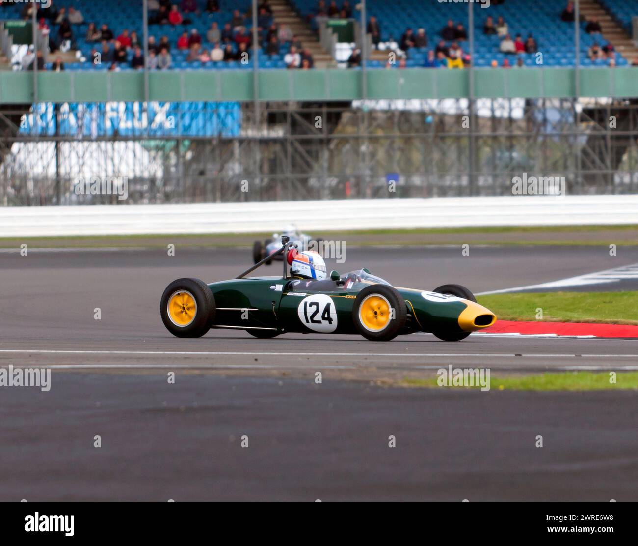 Paul Clark driving his Green and Yellow, 1961, Lotus 20/22, during the ...