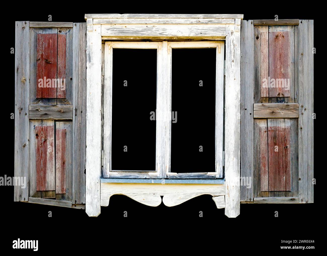 Old broken window in village home. Isolated on black Stock Photo - Alamy