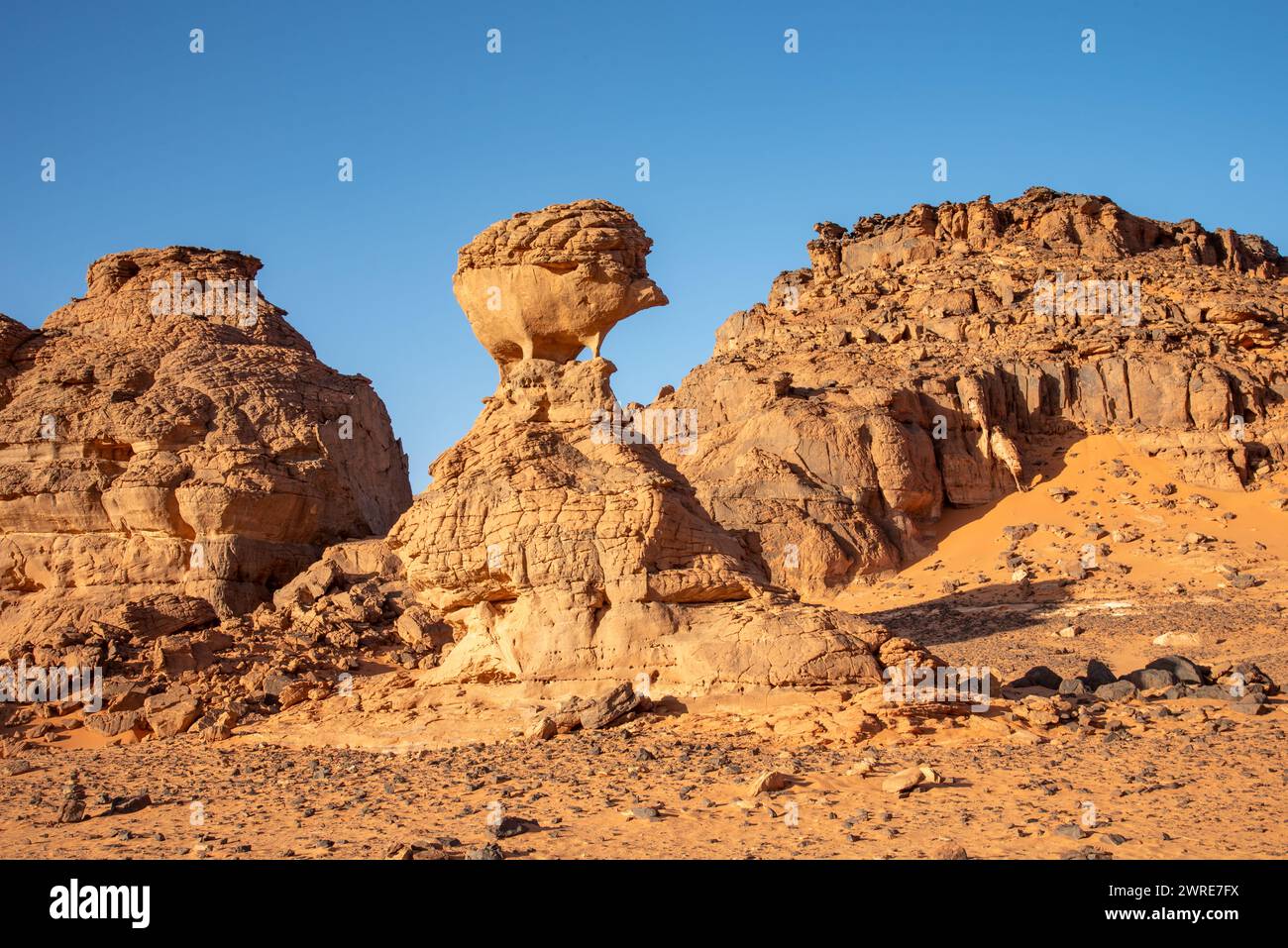 Tadrart landscape in the Sahara desert, Algeria. This red sandstone ...