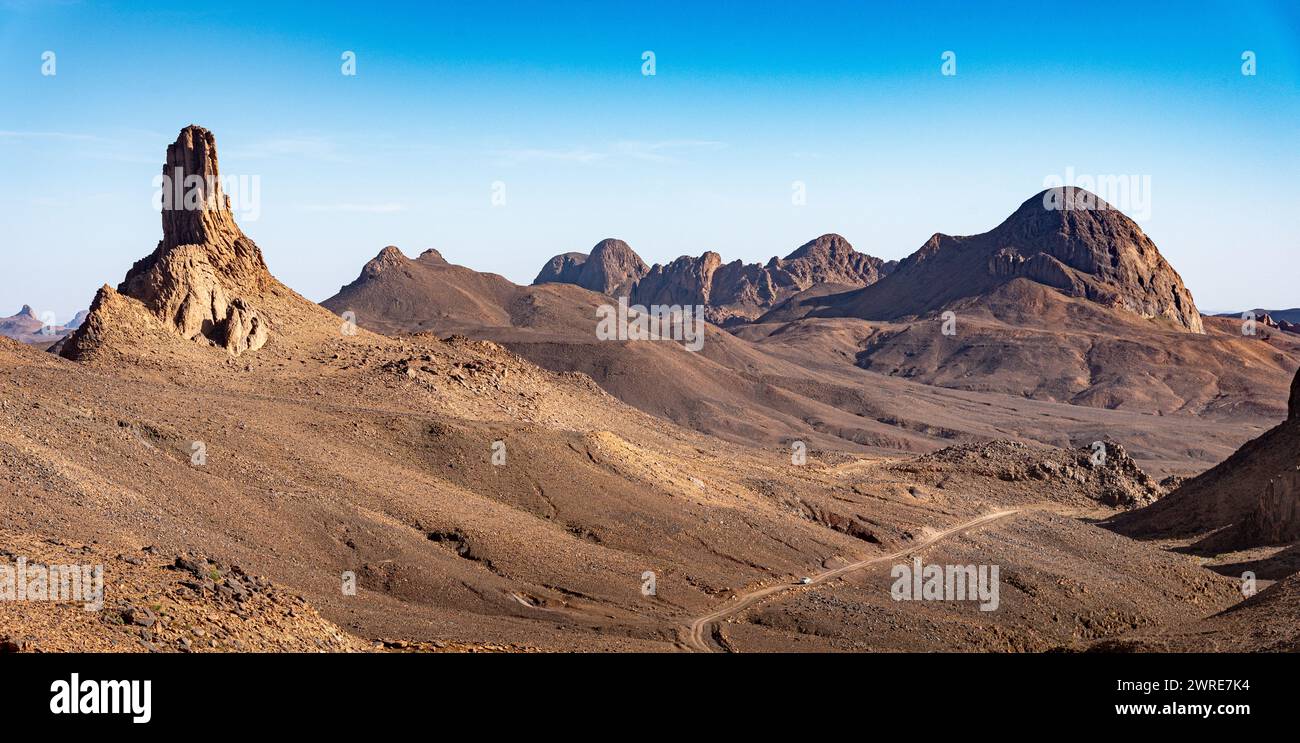 Hoggar landscape in the Sahara desert, Algeria. A view of the mountains ...