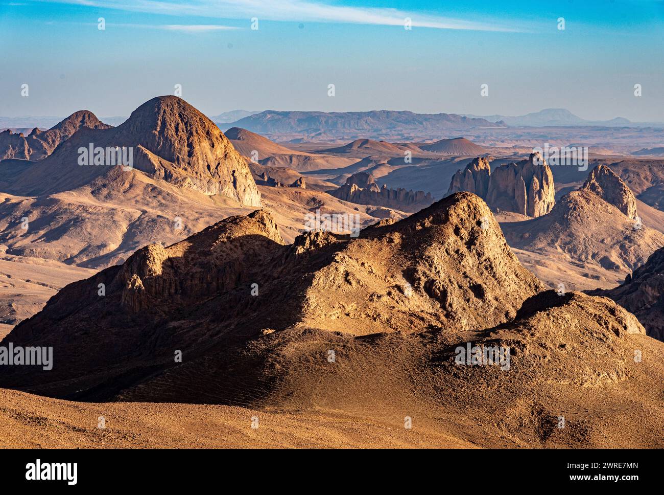 Hoggar landscape in the Sahara desert, Algeria. A view of the mountains ...