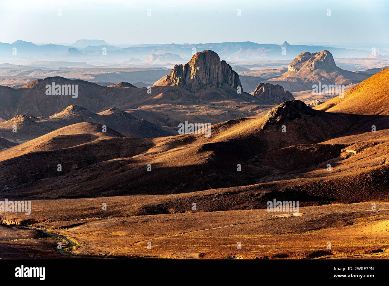 Hoggar landscape in the Sahara desert, Algeria. A view from Assekrem of ...