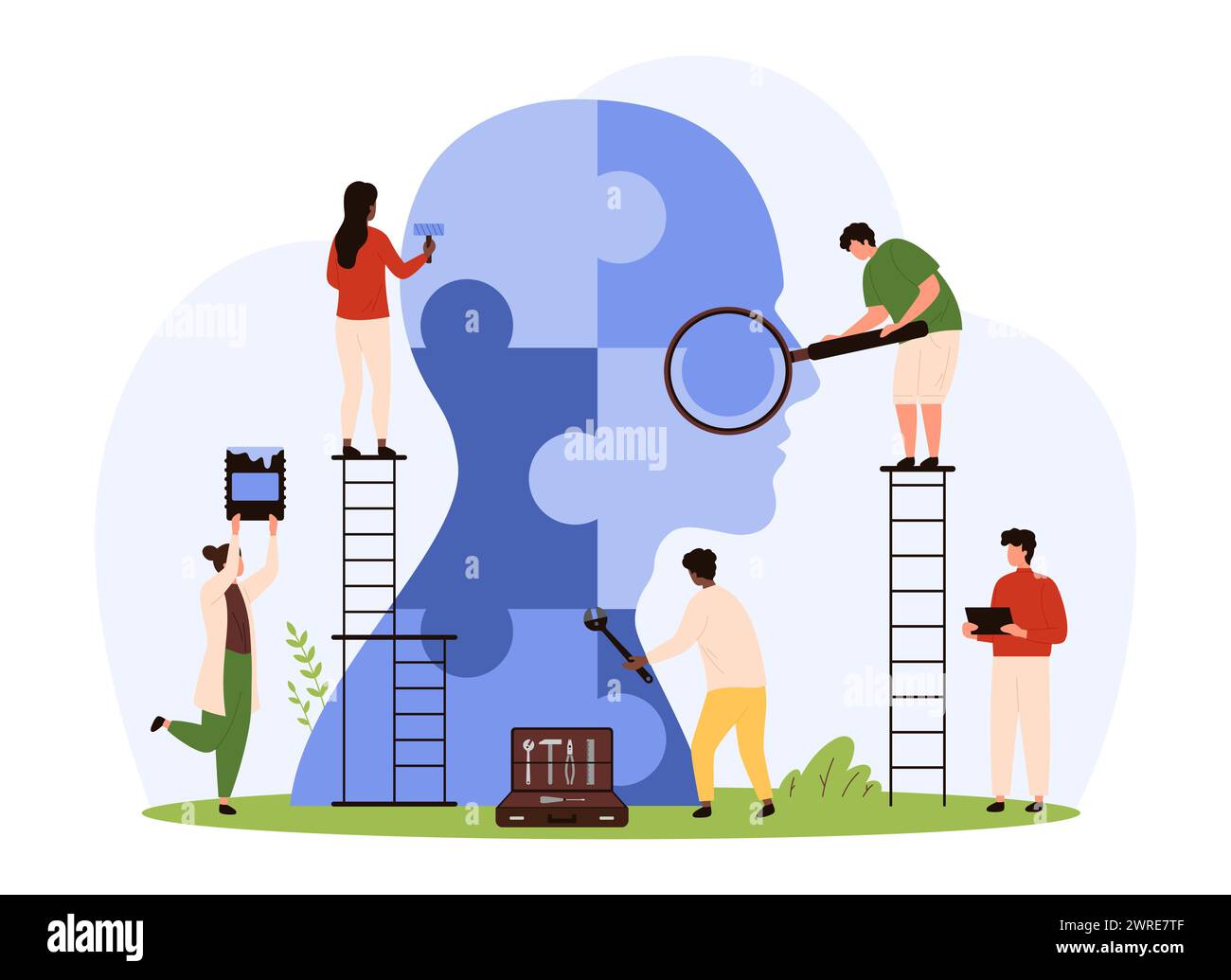 Psychology, education and cognitive therapy. Tiny people with ...