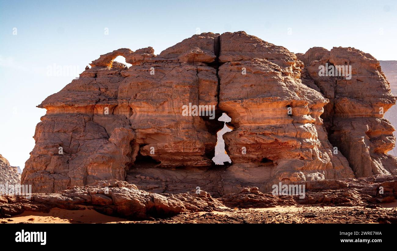 Tadrart landscape in the Sahara desert, Algeria. In this block of red ...