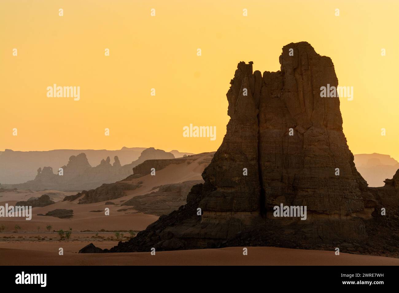 Landscape of the Red Tadrart in the Sahara Desert, Algeria. Sunset ...