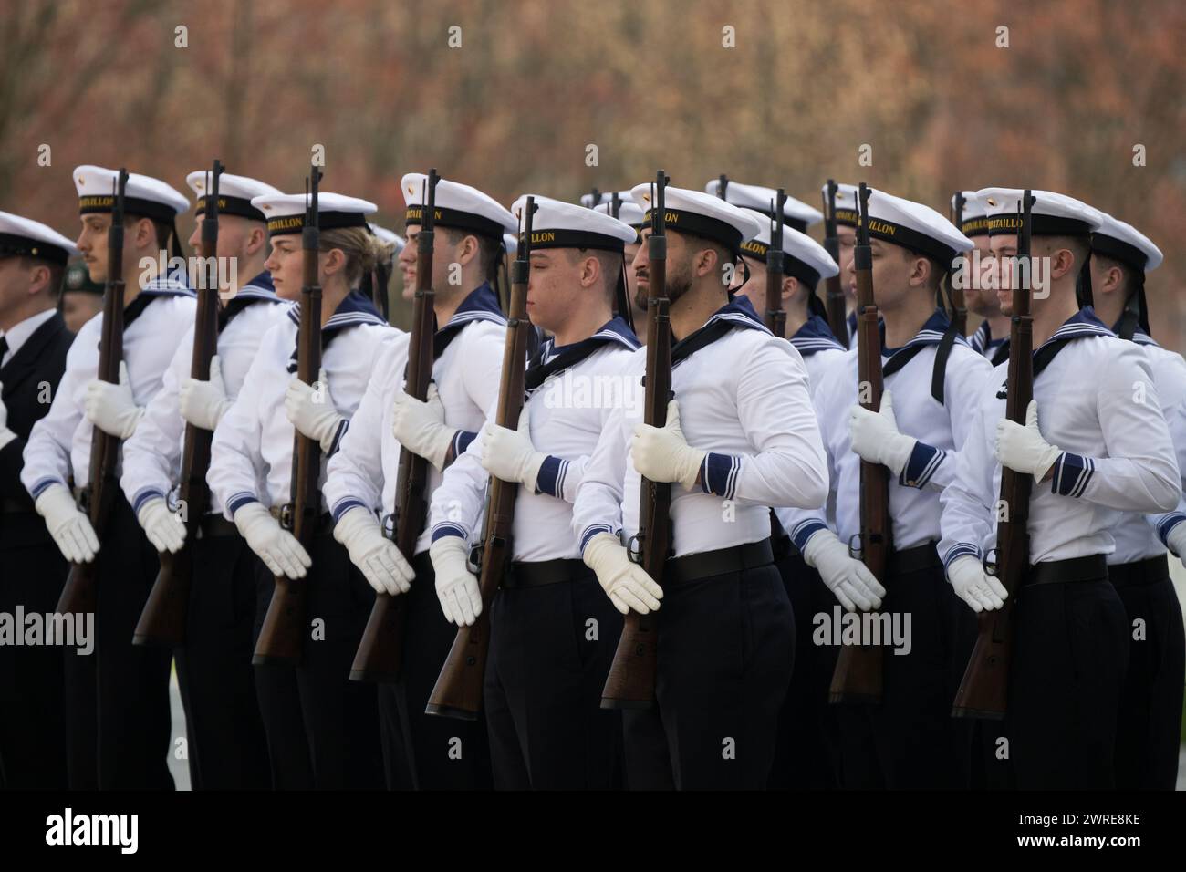 Berlin, Germany. 12th Mar, 2024. Soldiers of the Guard Battalion stand ...