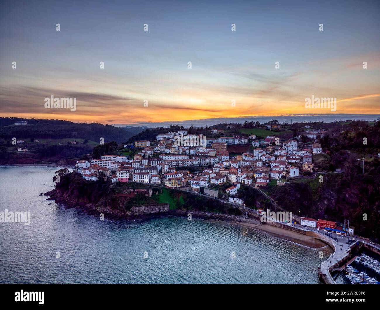 Aerial view of Lastres, one of the most beautiful villages of ...
