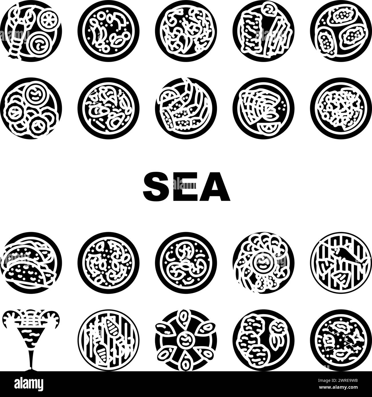 sea cuisine fish cook icons set vector Stock Vector Image & Art - Alamy