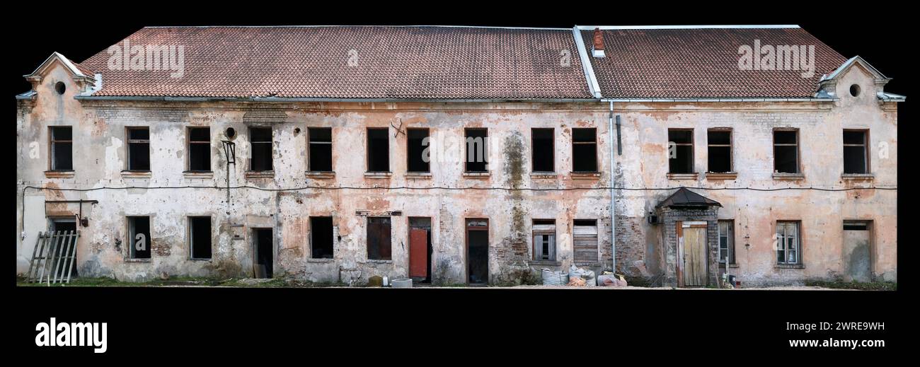 The destroyed broken old building . Isolated on black Stock Photo - Alamy