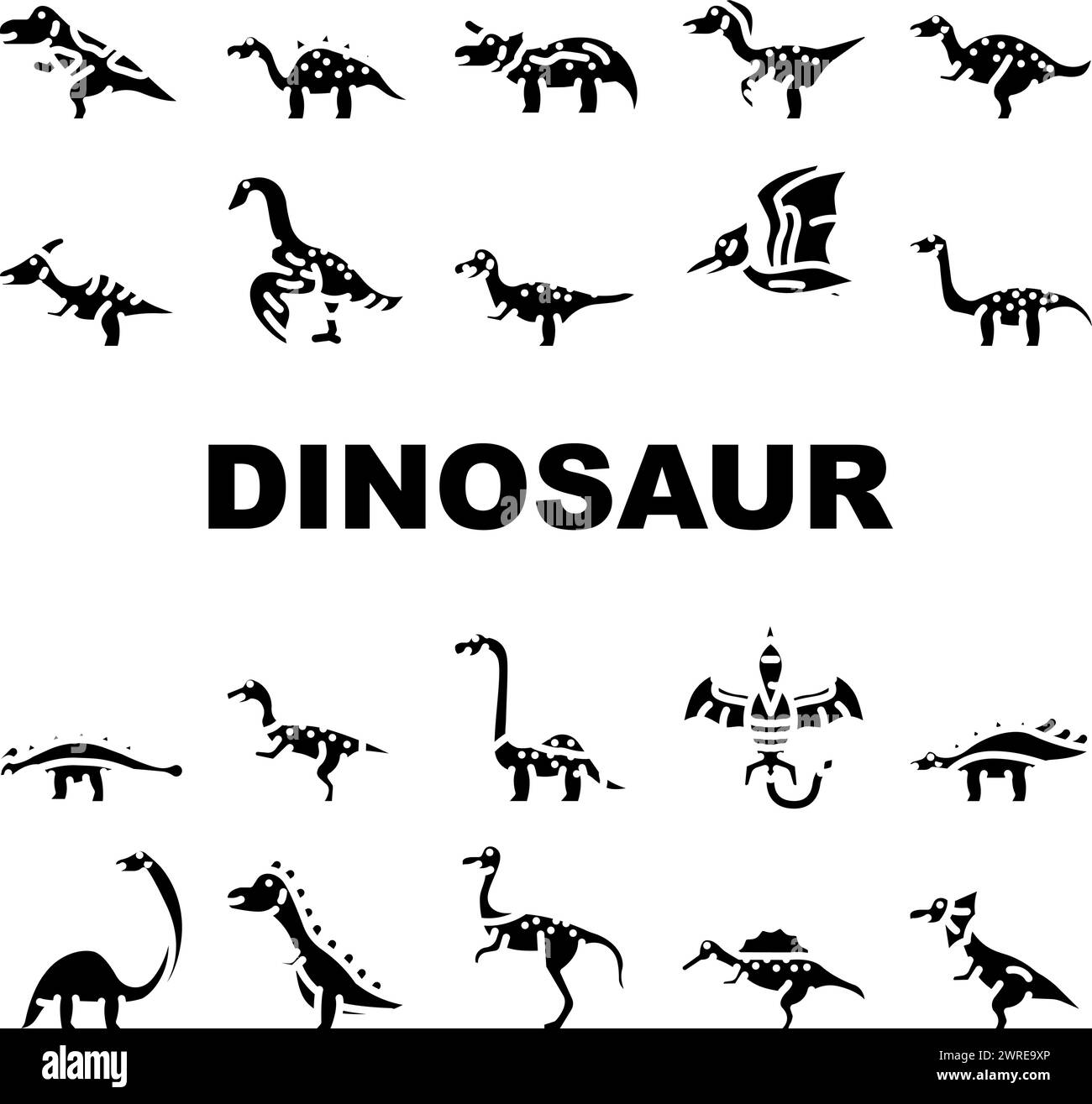 dinosaur character jurassic cute icons set vector Stock Vector Image ...