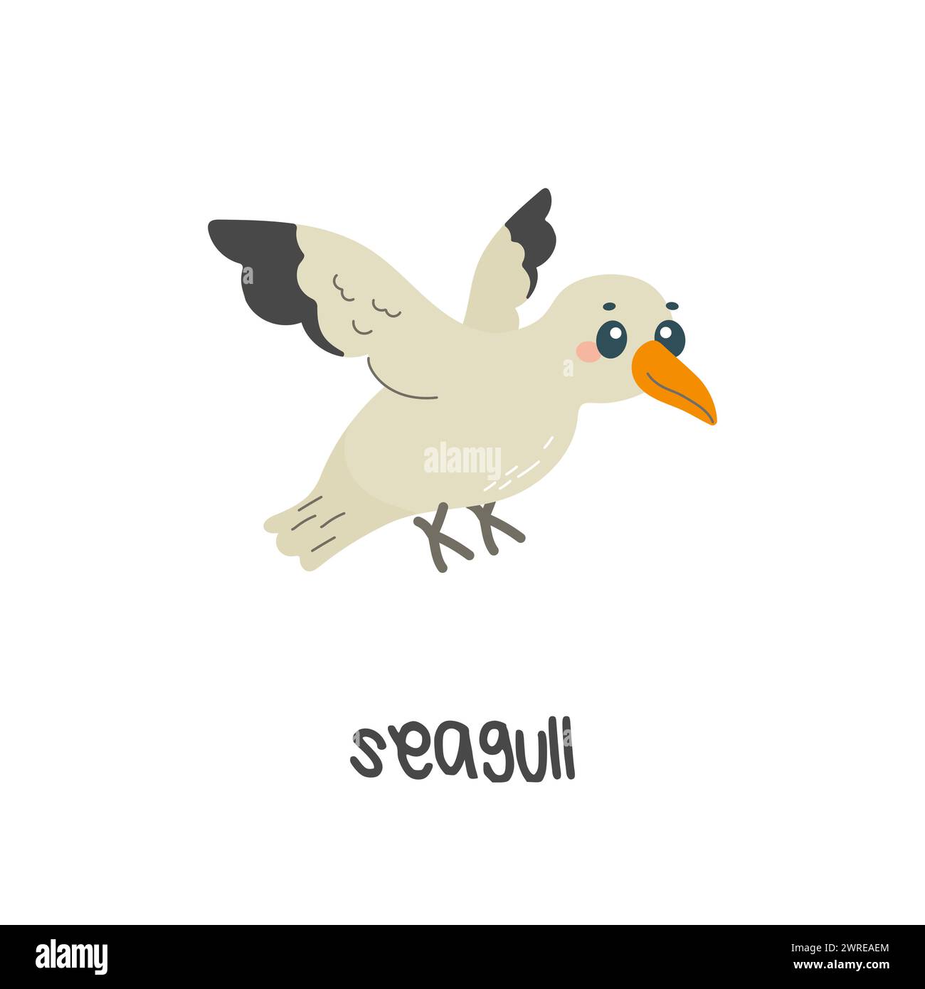 Children's illustration, cute seagull, with inscription. vector ...
