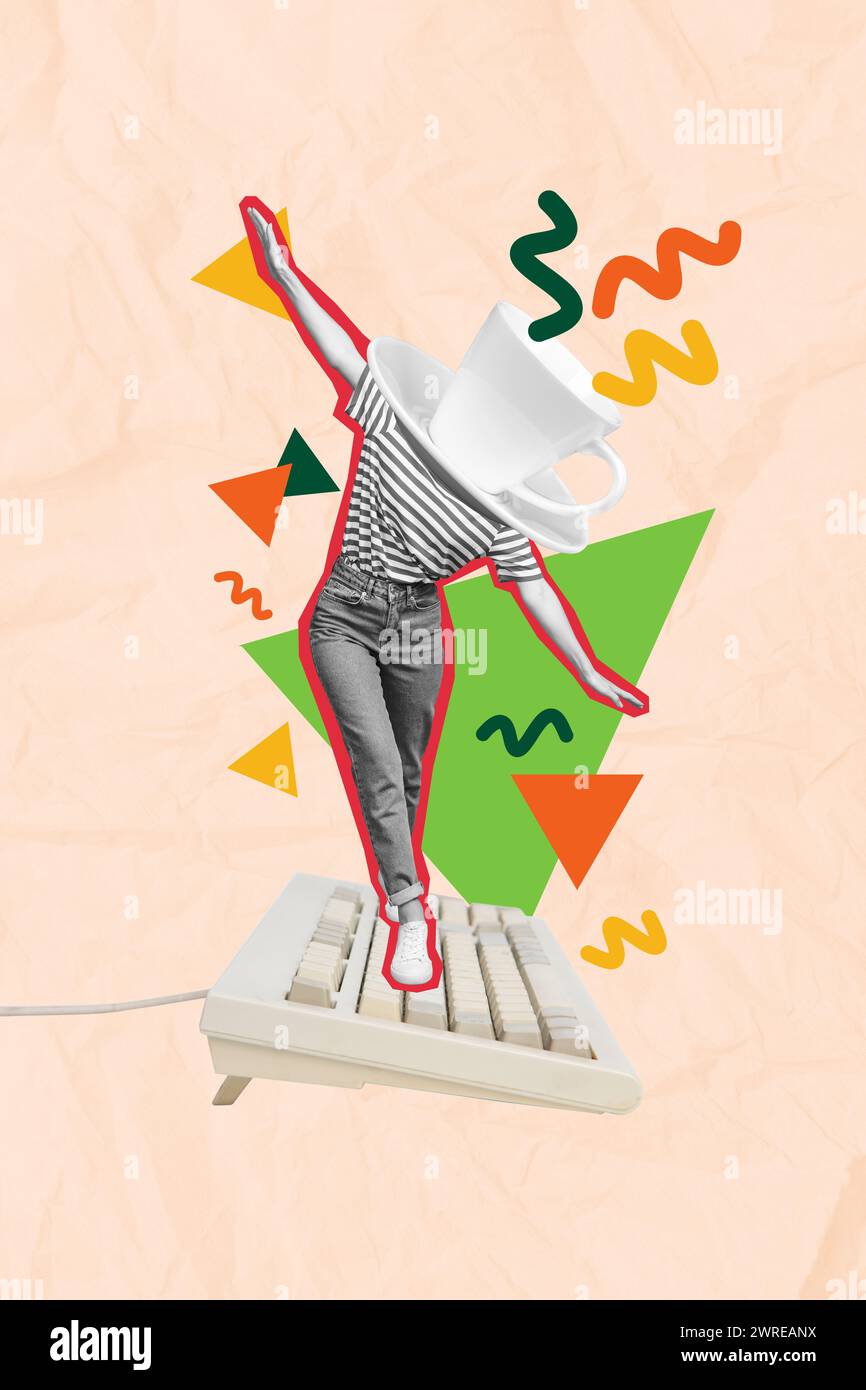 Creative vertical collage picture of headless lady walking computer ...