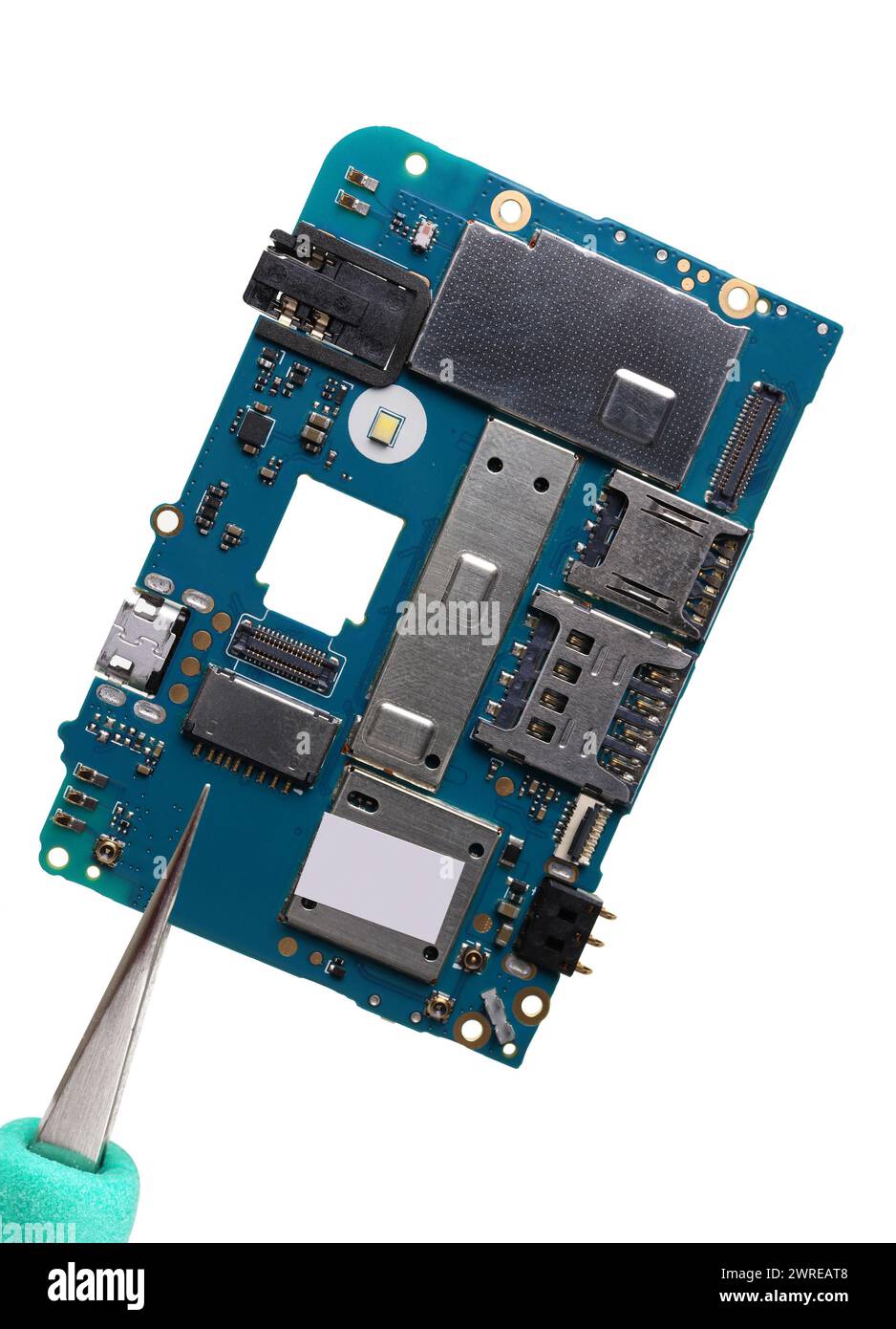 Electronic circuit for mobile phone Isolated macro Stock Photo - Alamy