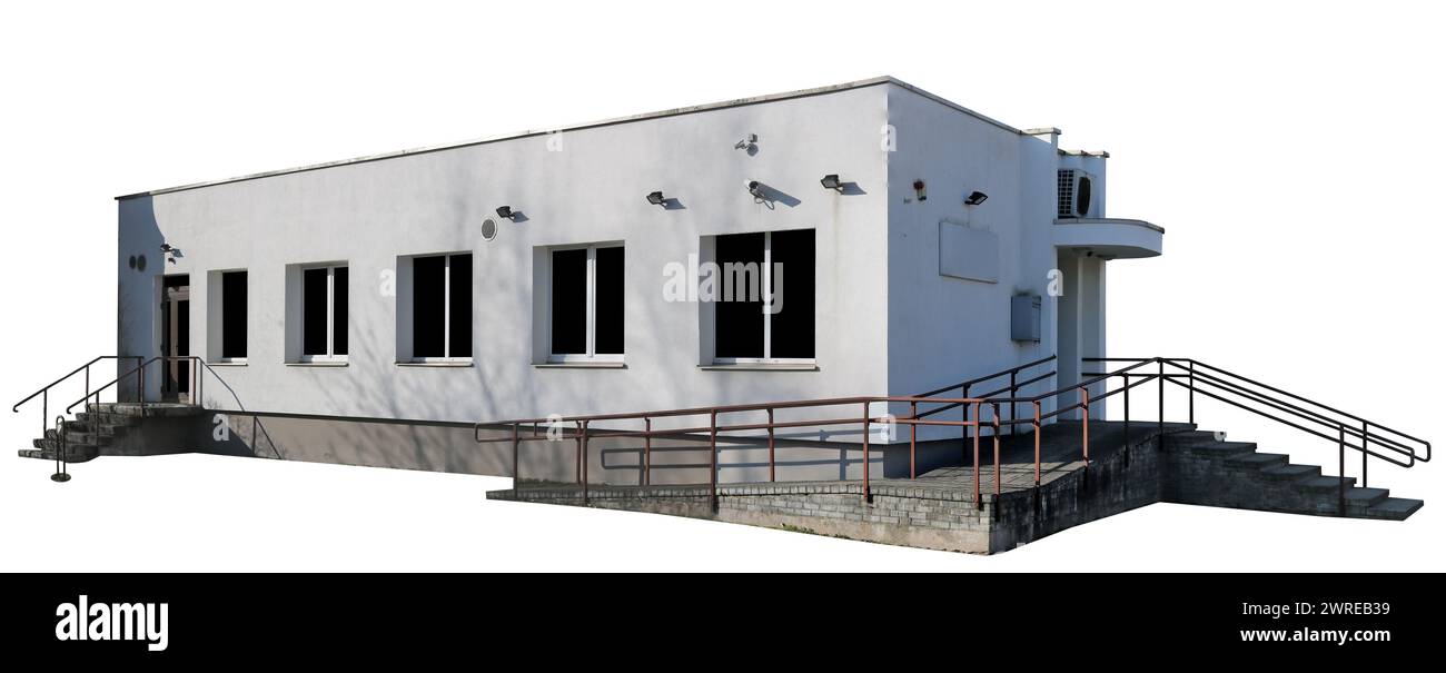 The public building has an inclined ramp for the disabled. Isolated on ...