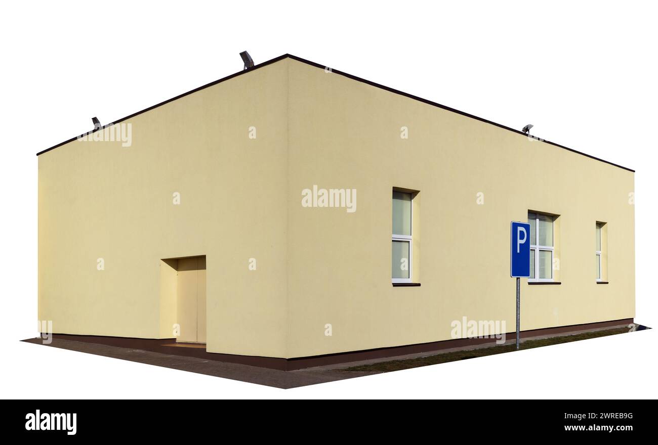 New yellow rectangular building. Isolated on white Stock Photo - Alamy
