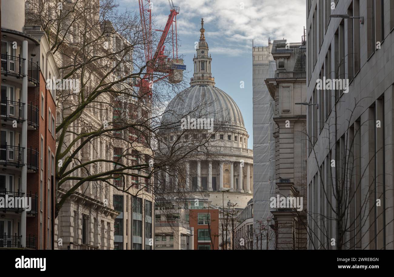 London, UK - Feb 27, 2024 - A perspective street view looking towards ...