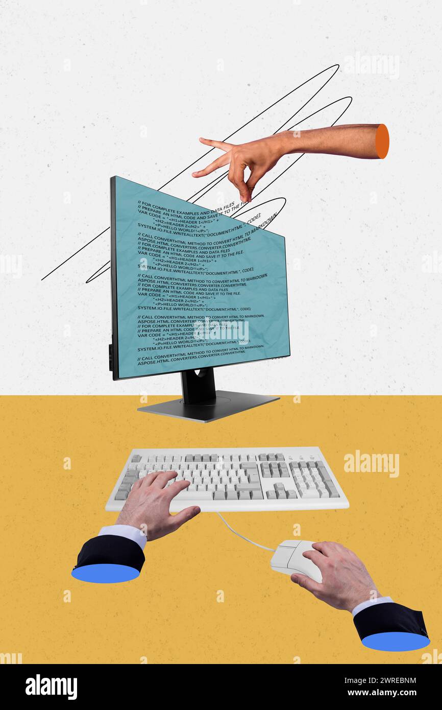 Creative collage image of programmer arms hands coding computer ...